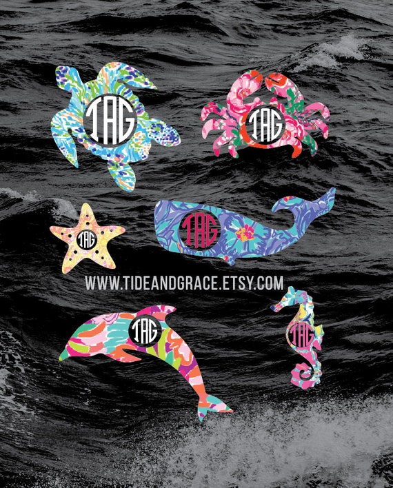 Patterned Sea Animal Monogram Decal - Etsy