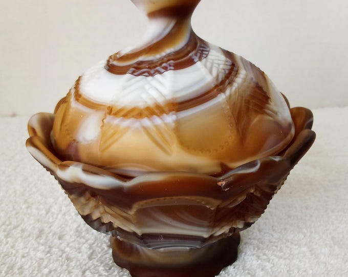 Vintage Imperial Glass Carmel & Cream Swirl Slag Glass Satin Covered ...