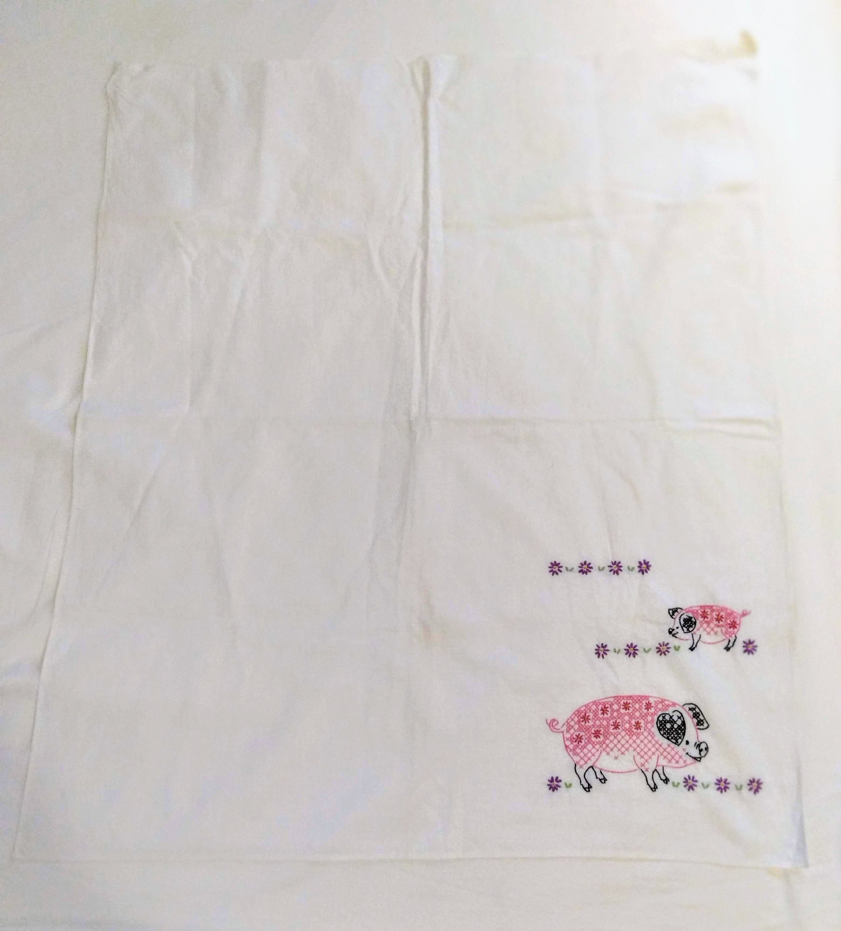 Vintage Plump Pink Pigs Prancing Through Purple Flowers on an Oversized ...