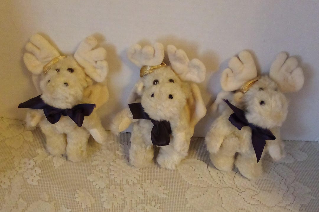 Trio of Boyds Bears Moose Angels With Deep Purple Ribbons 1990s - Etsy