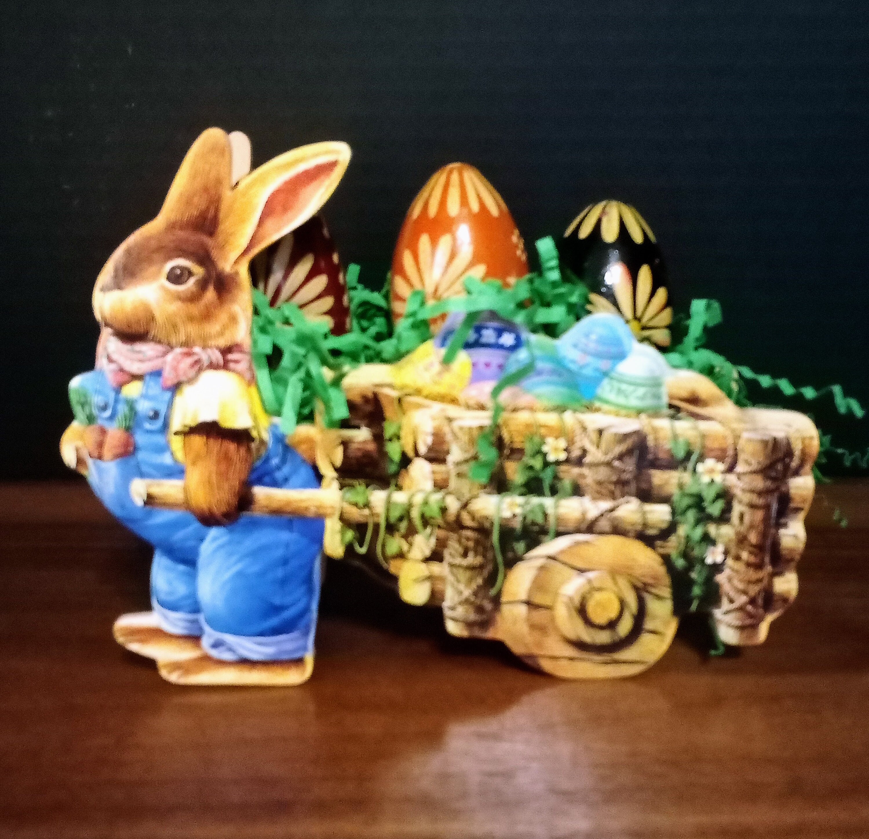 Wood Easter Bunny Rabbit Pulling Cart for Eggs Candy Gift Container ...