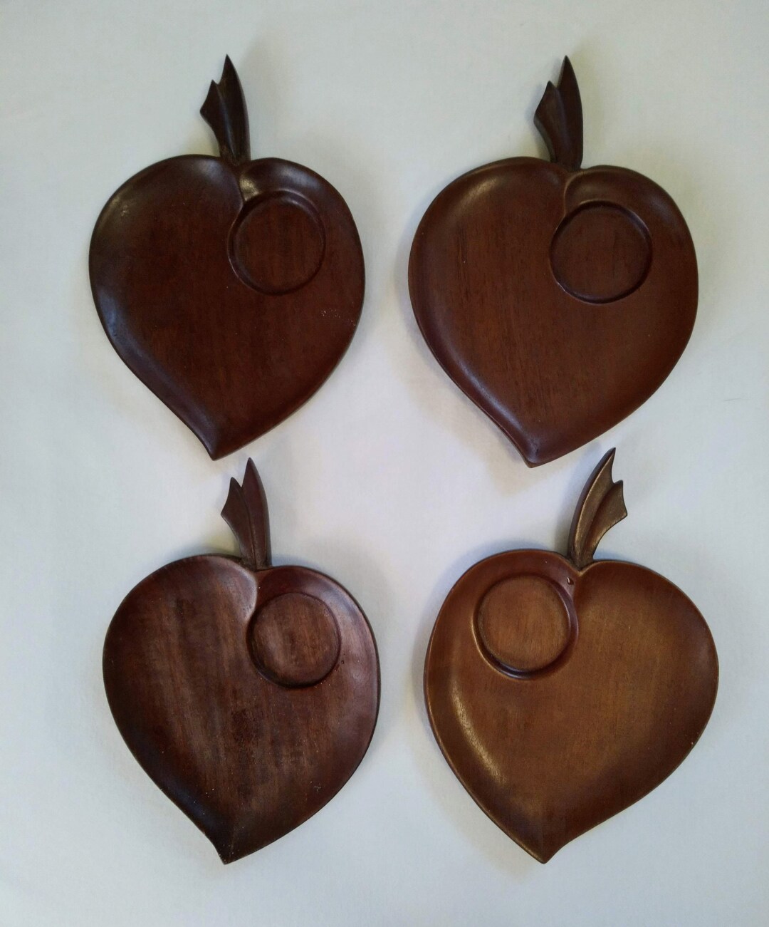 Set of 4 Small MCM Wooden Teak? Snack Trays With Divet for Drink Holder ...