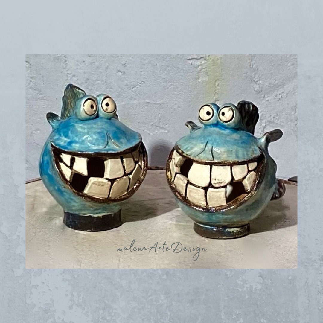 Happy Ceramic Puffer Fish, Gargoyle, Hand-made, Signed - Etsy