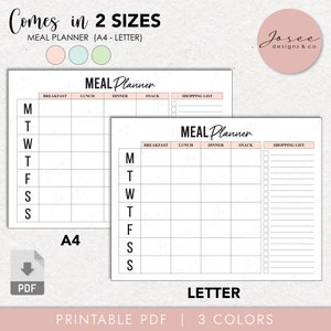 Weekly Meal Planner With Grocery List Printable Template, 7 Day Menu ...