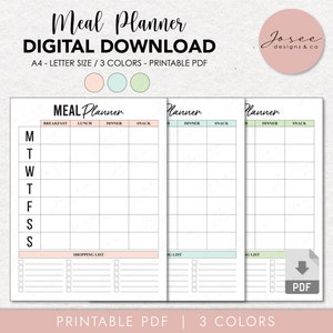 Weekly Meal Planner With Grocery List Printable Template, 7 Day Menu ...