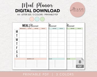 Printable Weekly Meal Planning Callendar 7 Day Menu Planner - Etsy