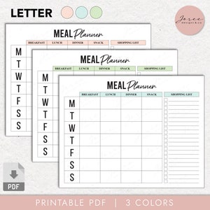 Weekly Meal Planner With Grocery List Printable Template, 7 Day Menu ...