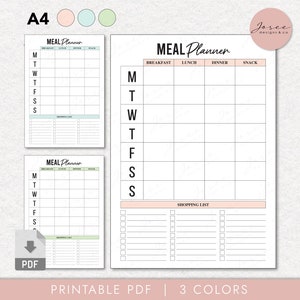 Weekly Meal Planner With Grocery List Printable Template, 7 Day Menu ...