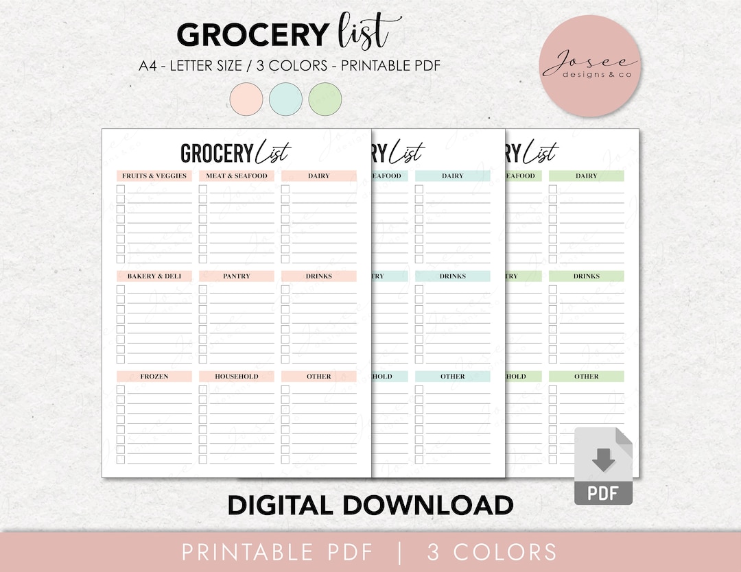 Grocery List Template Printable, Food Shopping List, Grocery Planner ...