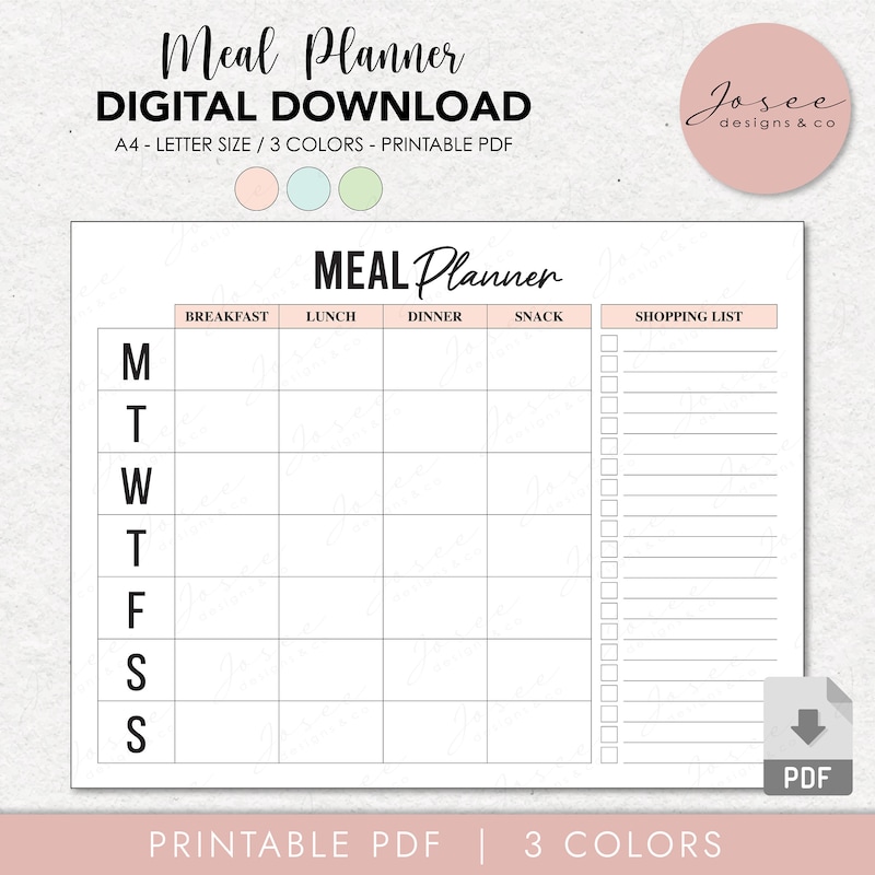 7 Day Meal Plan Printable - Etsy