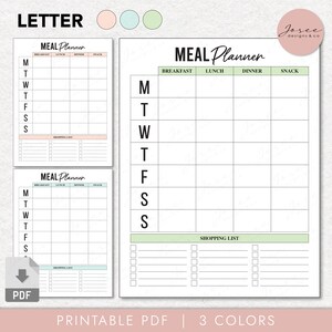 Weekly Meal Planner With Grocery List Printable Template, 7 Day Menu ...