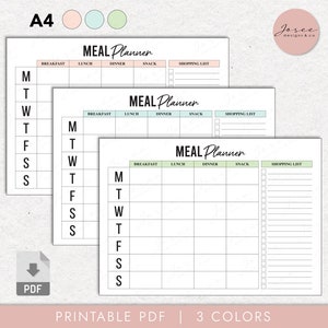 Weekly Meal Planner With Grocery List Printable Template, 7 Day Menu ...