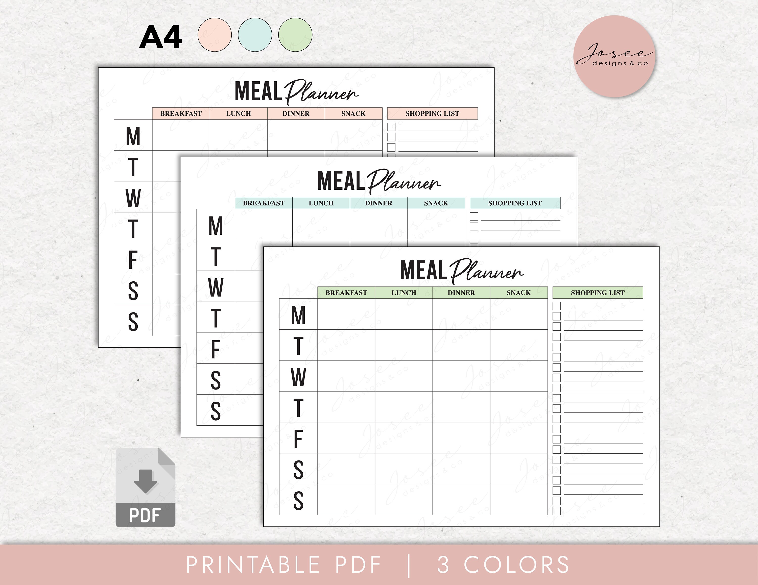 Weekly Meal Planner With Grocery List Printable Template, 7 Day Menu ...