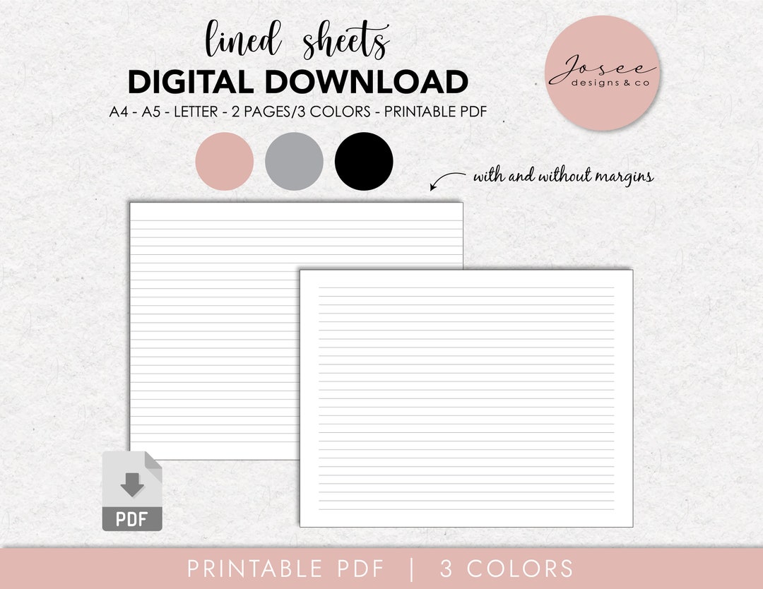 Landscape Lined Paper, Notebook Paper, Planner Essential, A5, A4 ...