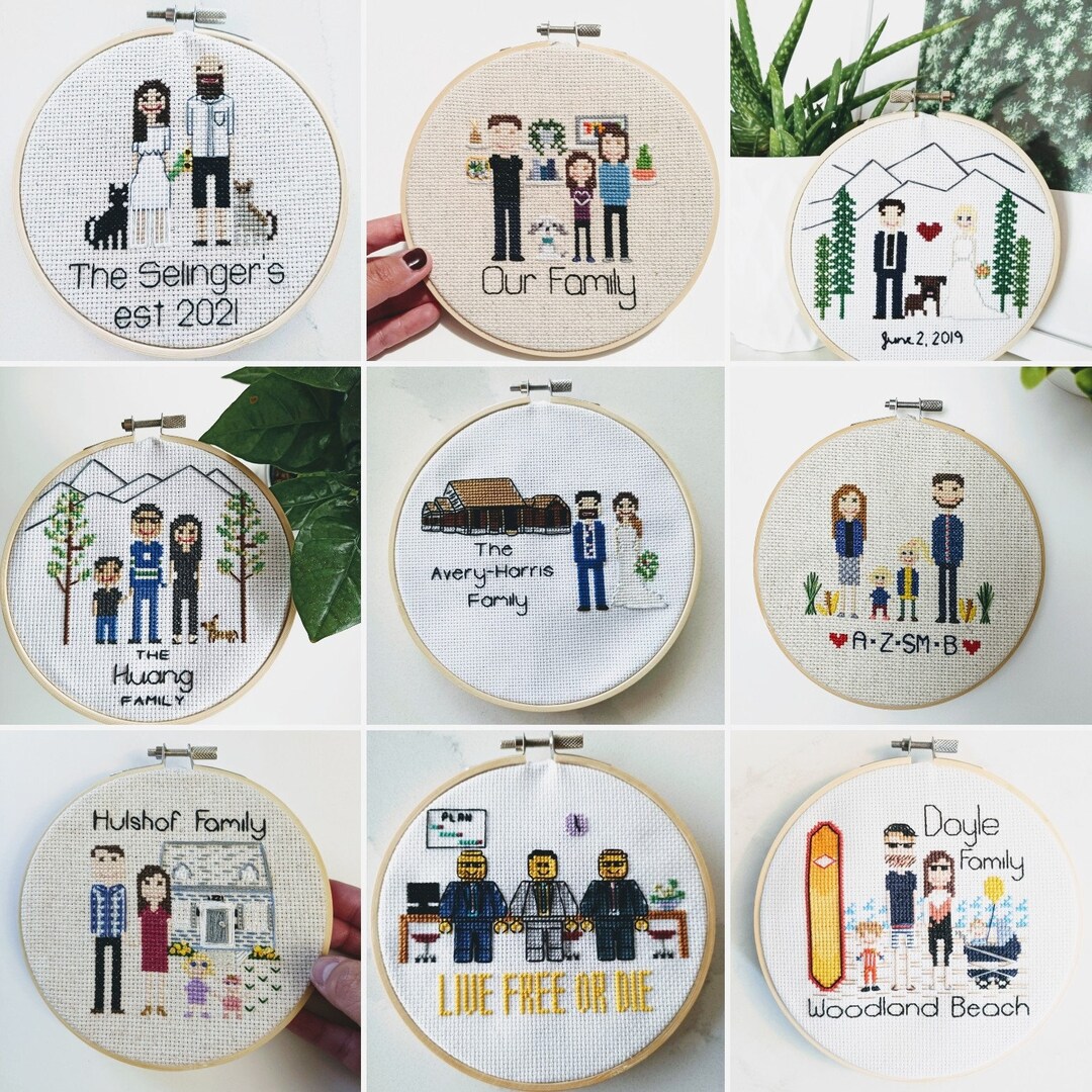 Custom Cross Stitch Family & Group Portrait Personalized Cross Stitch ...