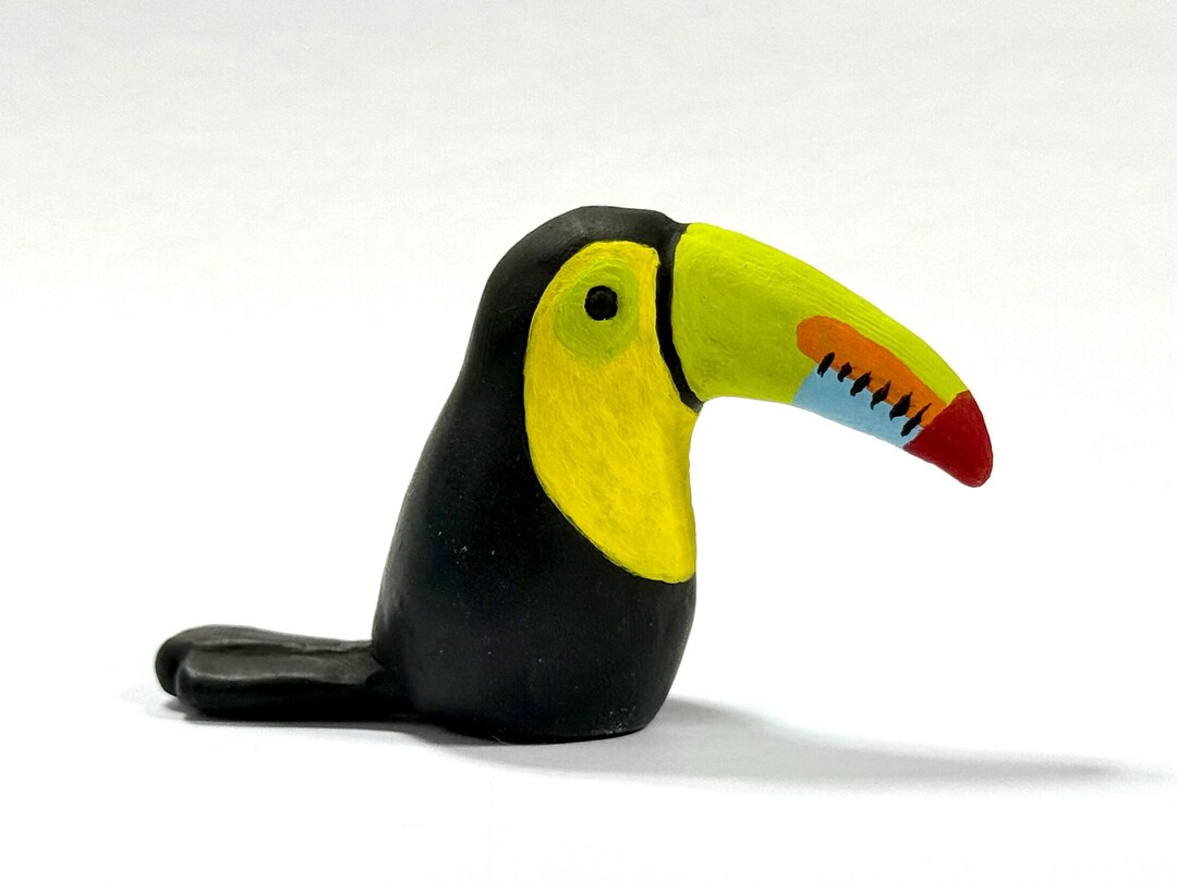 Toucan Miniature Polymer Clay Bird Desk Figurine Totem, Handcrafted ...