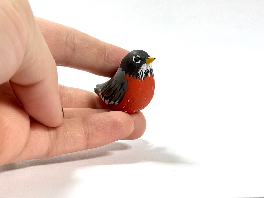 Robin Redbreast Miniature Polymer Clay Bird Desk Ornament Figurine ...