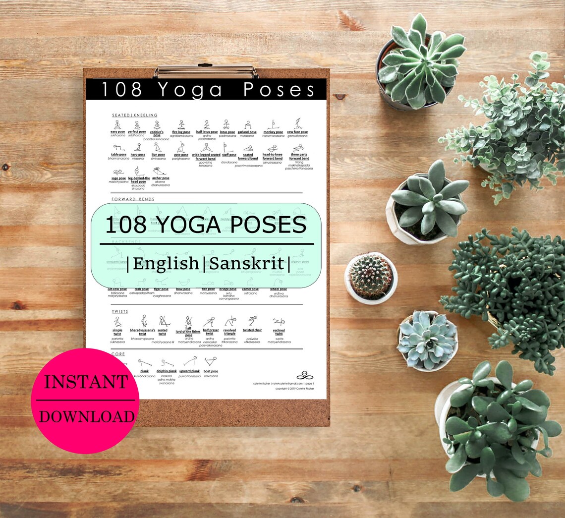 108 Yoga Stick Figure Poses english & Sanskrit Names - Etsy Canada