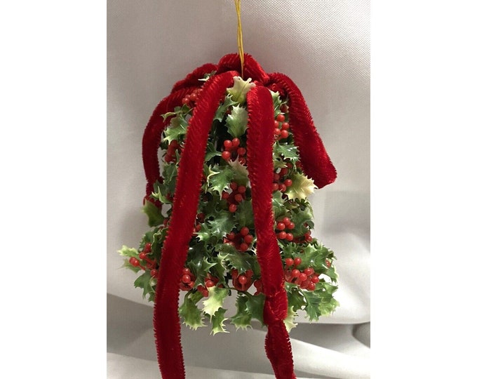 Vintage Plastic Evergreen Holly Velvet Hanging Bell Ornament - Etsy