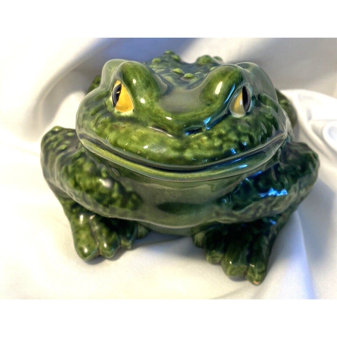 Rare Large Ceramic Frog Toad Vintage Garden Figurine Glazed Yellow Eyes ...