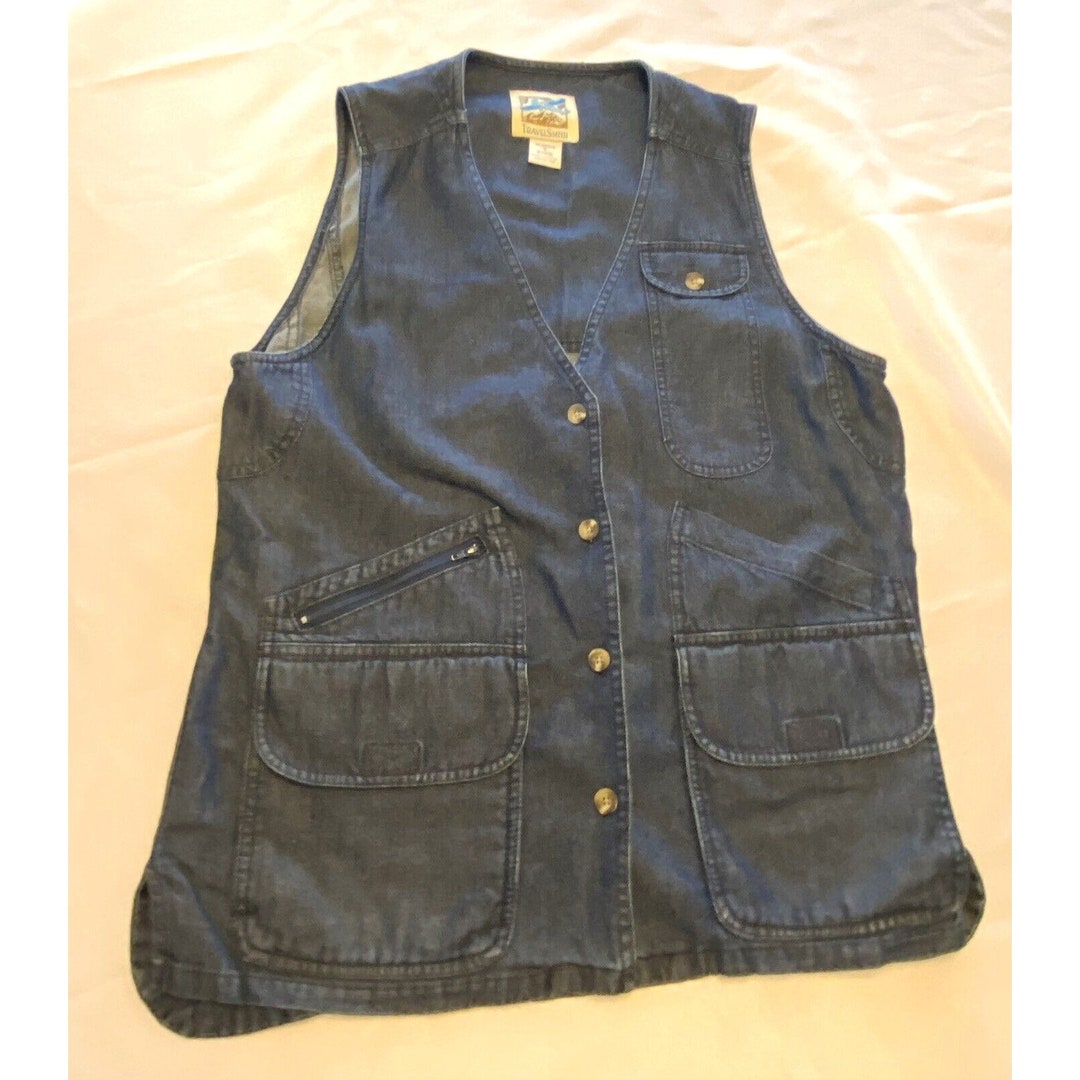 Travelsmith Women's Denim Vest Safari Button Down Travel Hike ...