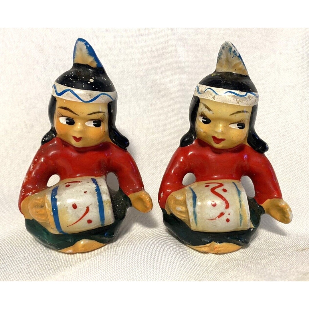 Vintage Enesco Indian Native American Indian Children Salt or Pepper ...