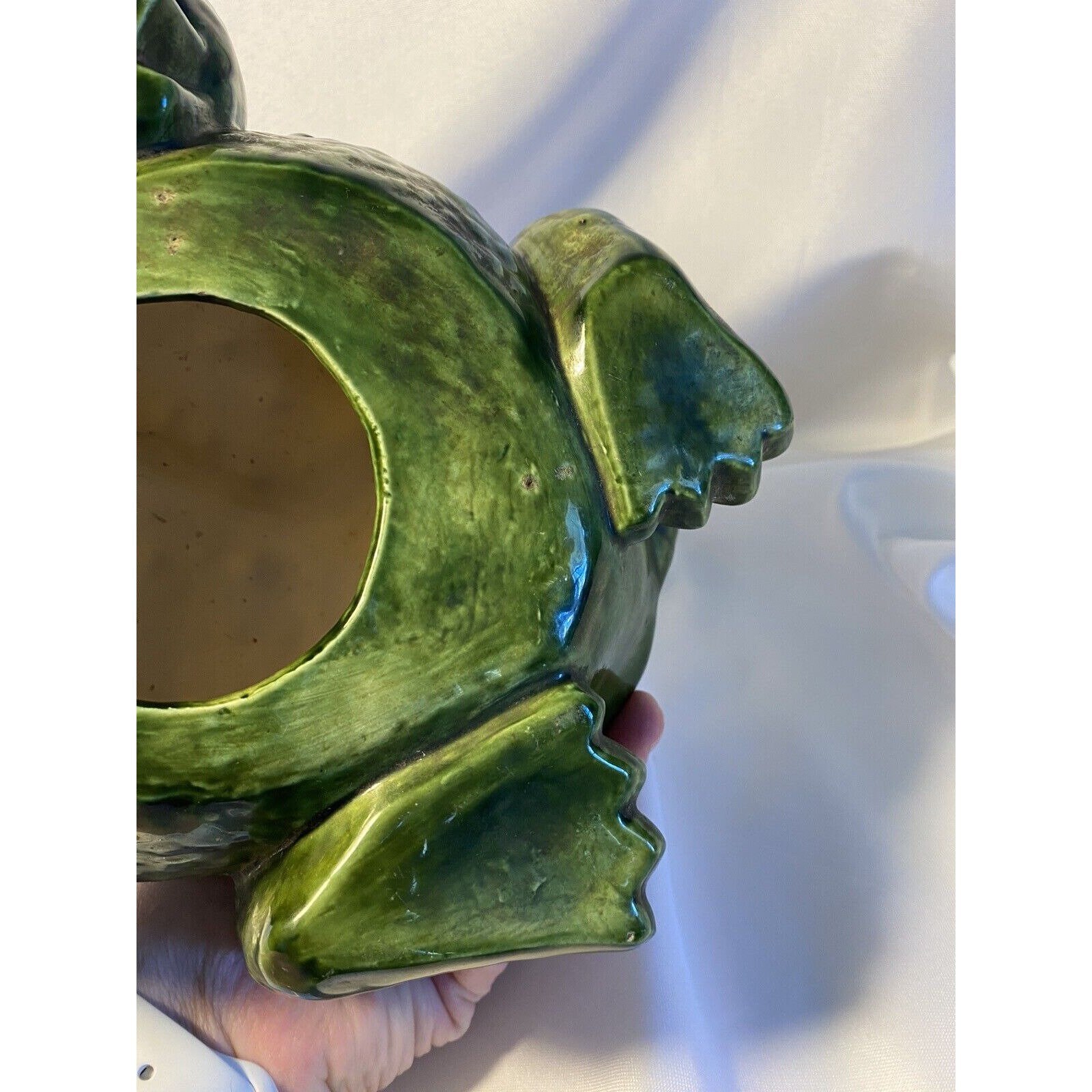 Rare Large Ceramic Frog Toad Vintage Garden Figurine Glazed Yellow Eyes ...