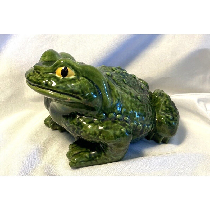 Rare Large Ceramic Frog Toad Vintage Garden Figurine Glazed Yellow Eyes ...