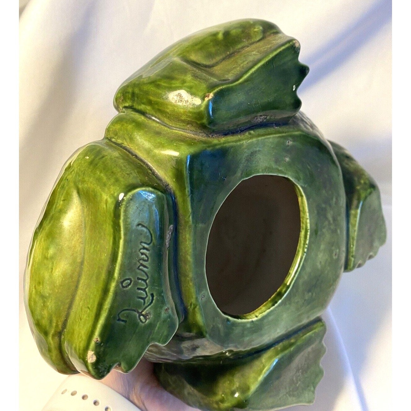 Rare Large Ceramic Frog Toad Vintage Garden Figurine Glazed Yellow Eyes ...