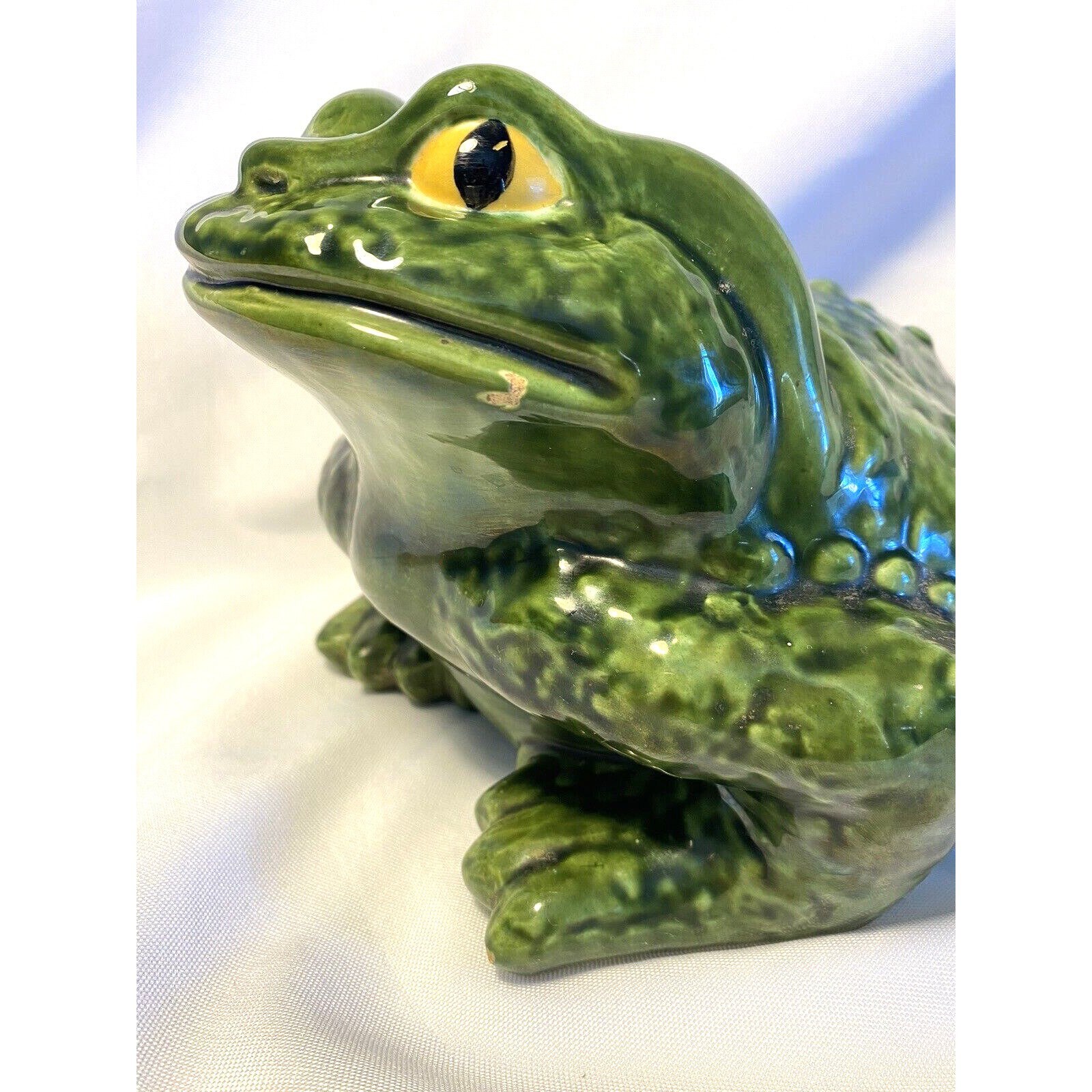 Rare Large Ceramic Frog Toad Vintage Garden Figurine Glazed Yellow Eyes ...