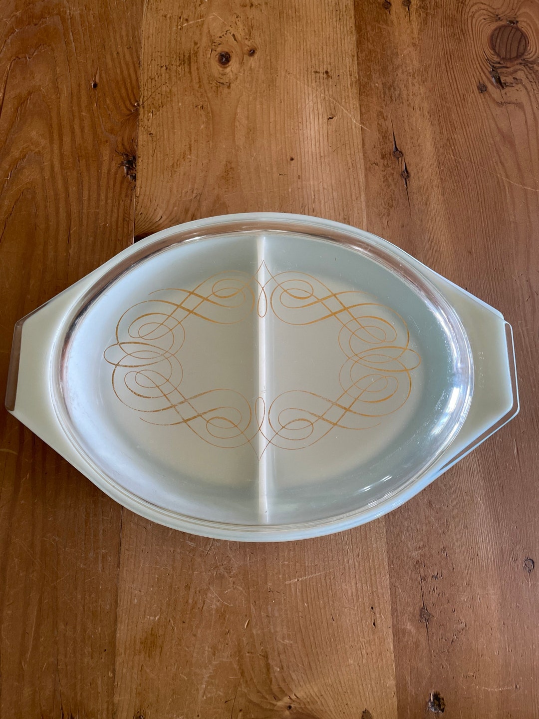 1960s Pyrex Divided Dish Aqua With Gold Scroll - Etsy