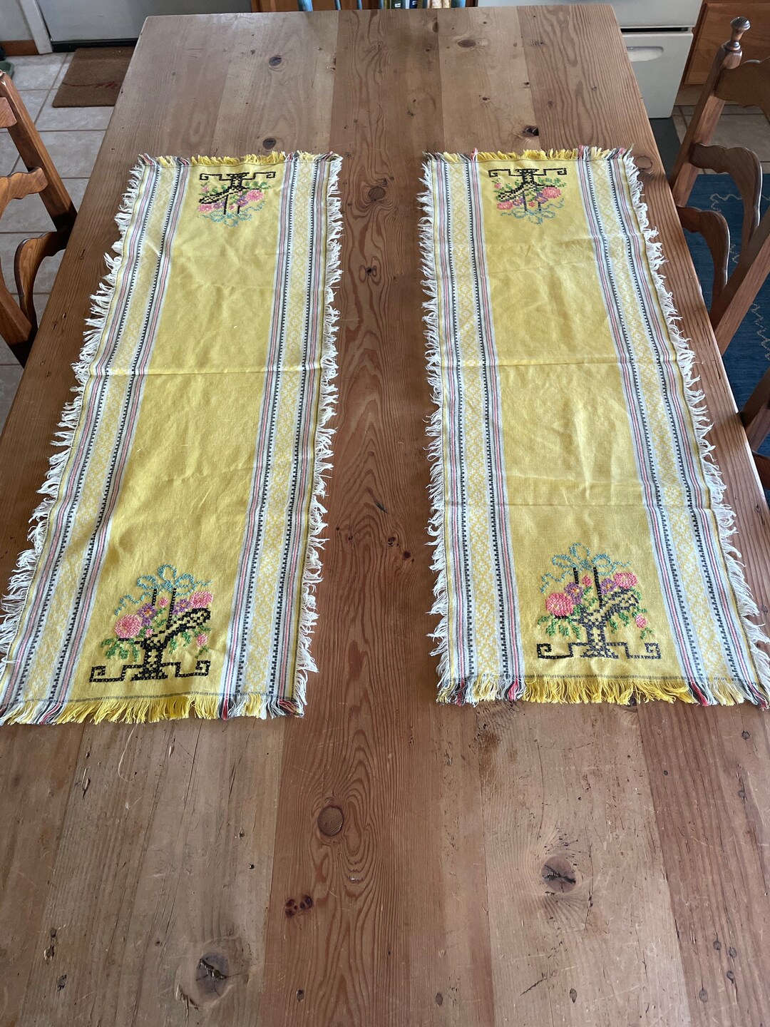 Two Vintage Hand Embroidered Table Runners - Etsy