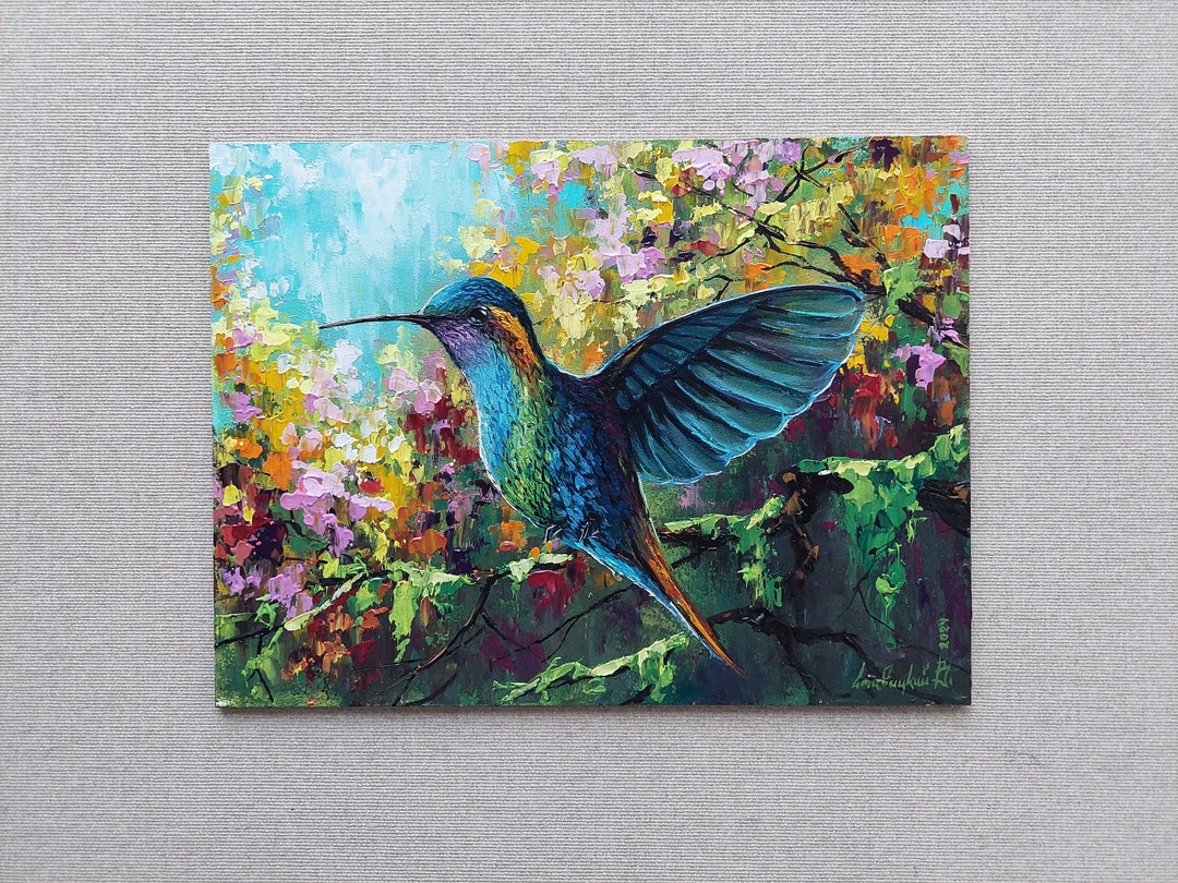 Hummingbird Original Oil Painting. Wonderfully Dance of Colors: Bright ...