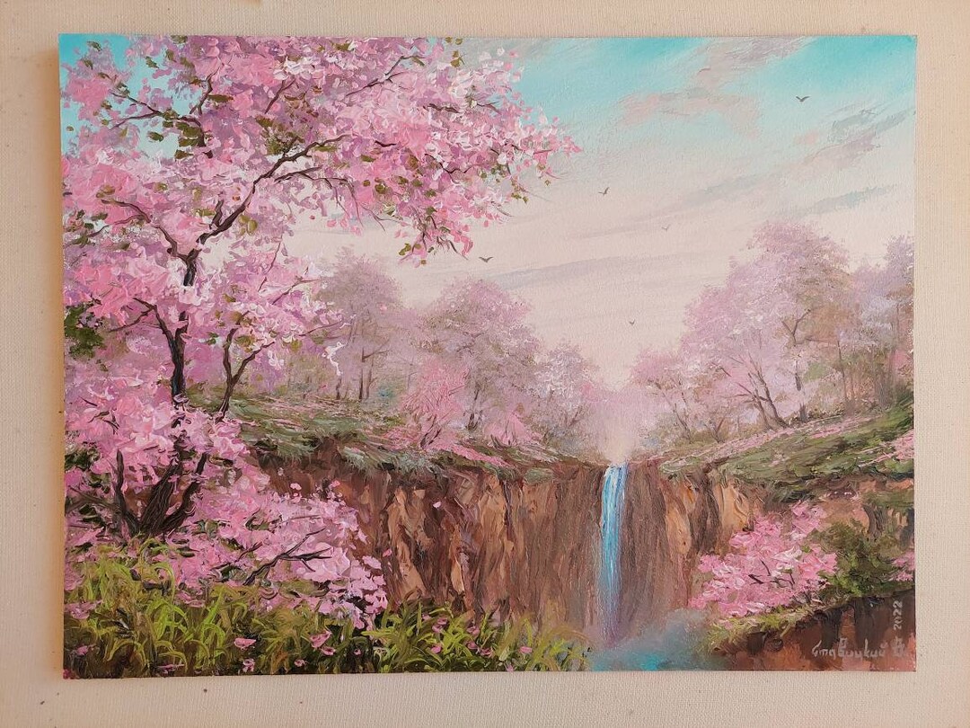 Blossom Sakura Original Oil Painting. Cherry Tree Blossoming Sakura ...