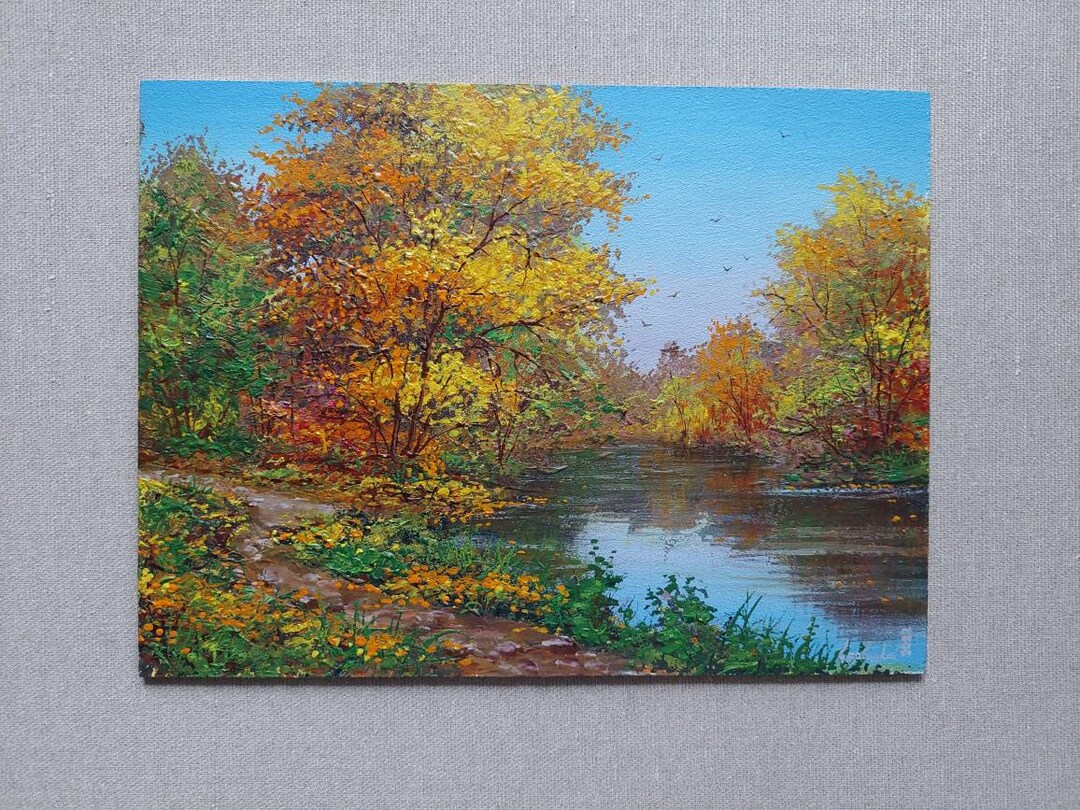 Colorful Autumn Nature Forest Painting, Vibrant Autumn Leaf Fall ...