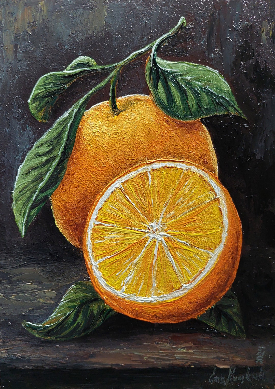 Orange Fruit Original Oil Painting, Minimalistic Juicy Still Life ...