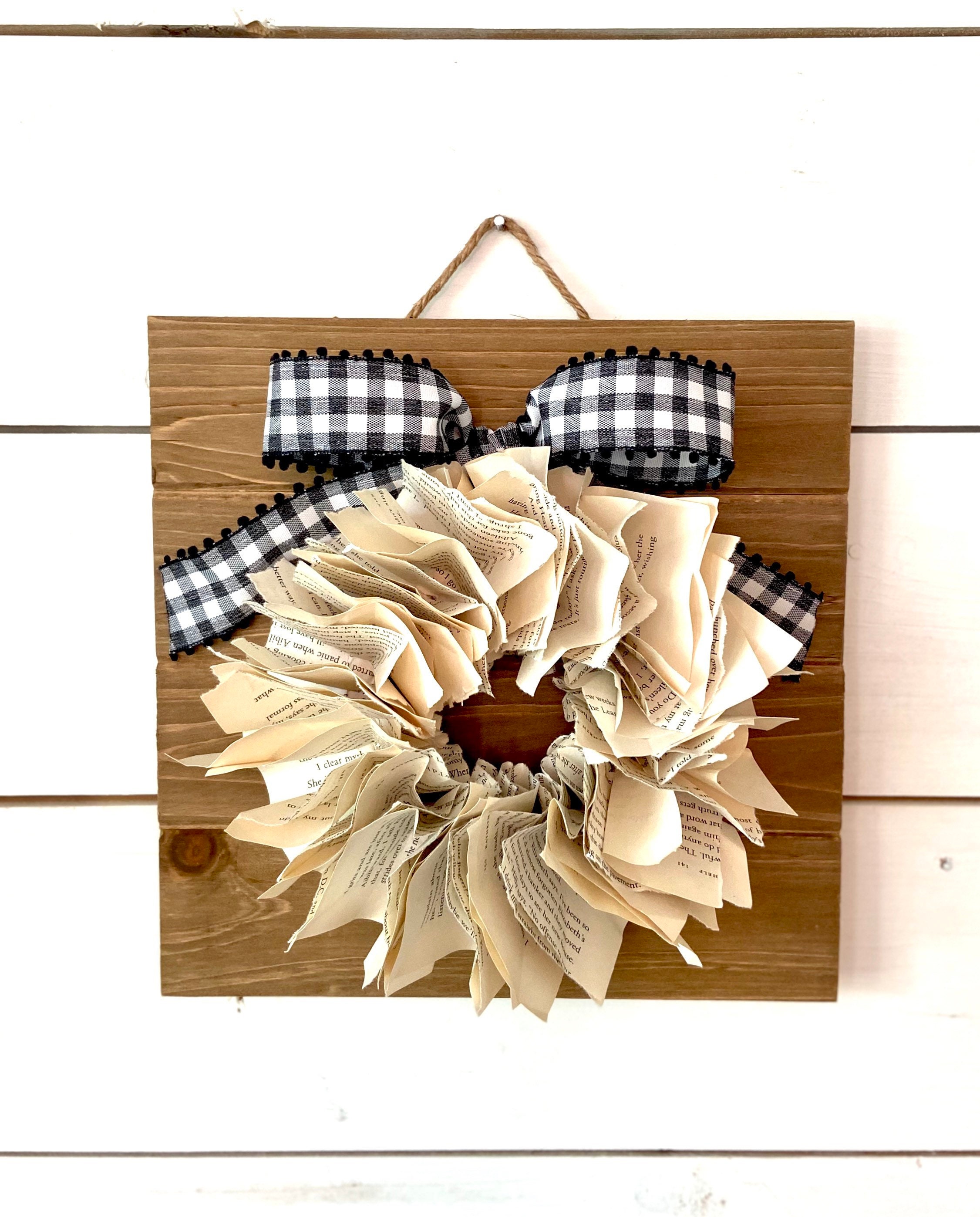 Small Hanging Book Page Wreath on Wood Slat Background Book - Etsy