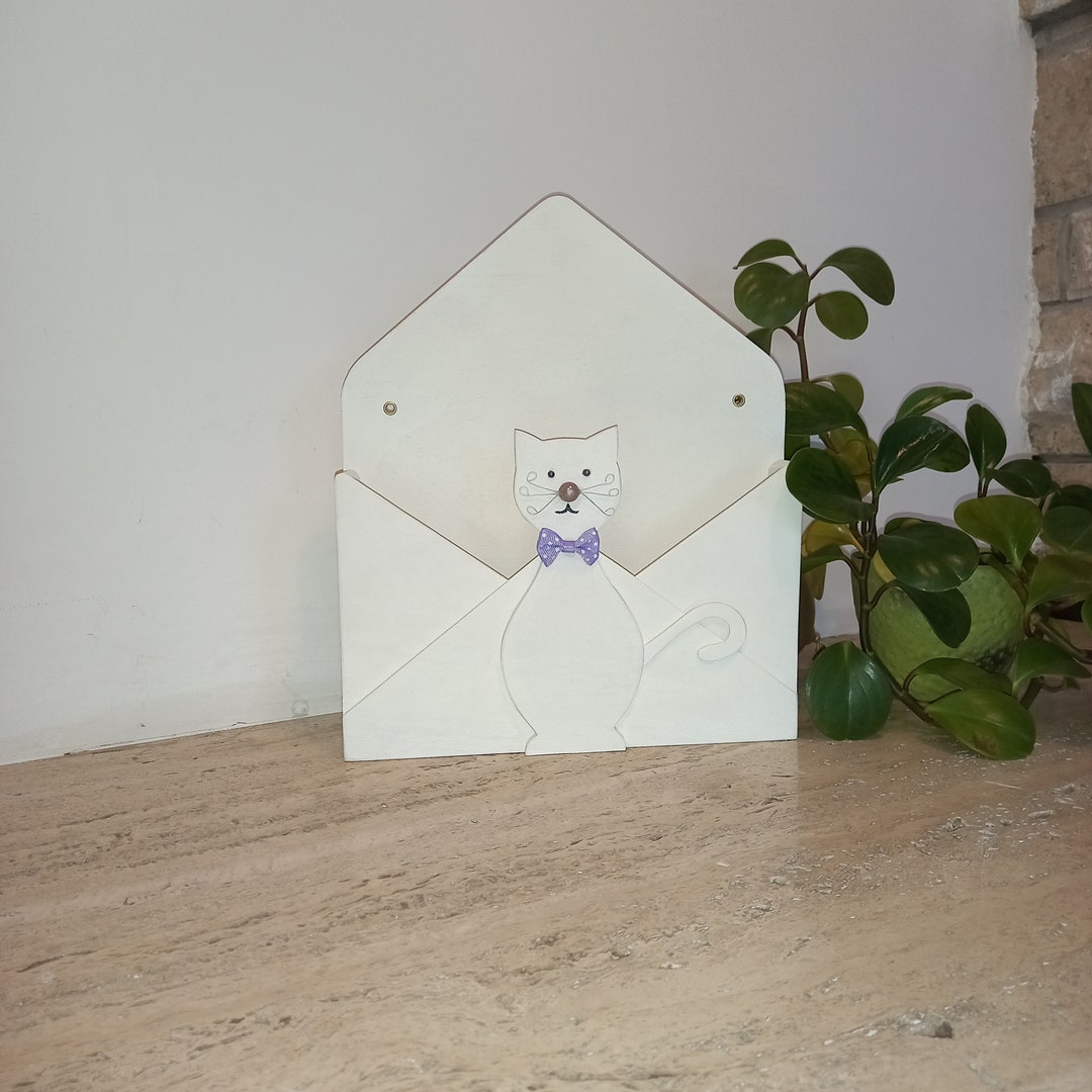 Pauline With Cat Wall Mail Rack Painted White and Glued, Mail Rack ...