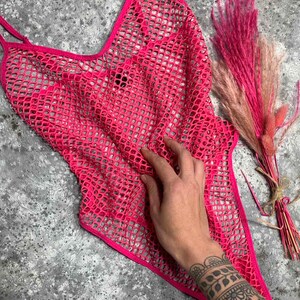 Yellow Fishnet Bodysuit multi-color See Through Bodysuit Erotic ...