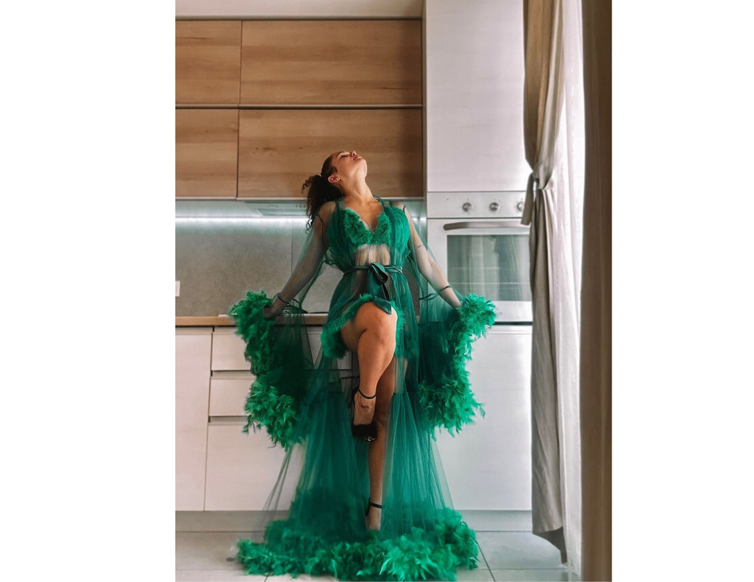 Boudoir Robe See Through Robe House Robe Fluffy Fur Robe Sheer Robe ...