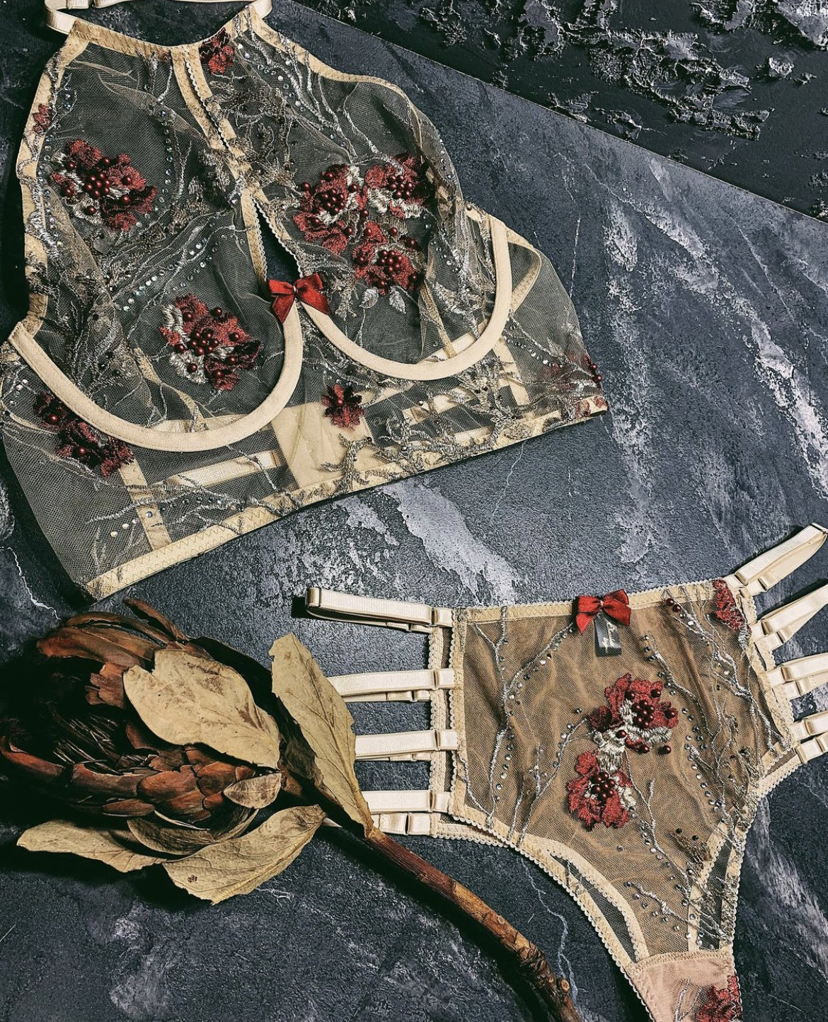 Birds Floral Lingerie Set Strappy Mesh Lingerie Sheer Bra - Etsy
