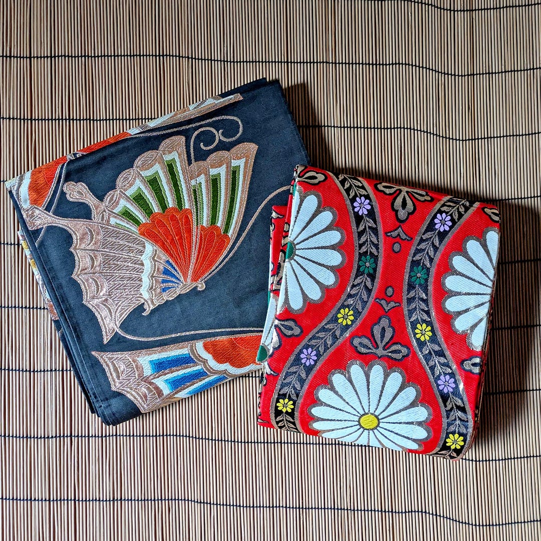 Vintage Exquisite Japanese Obi : Hand-embroidered Butterfly Fukuro Obi ...
