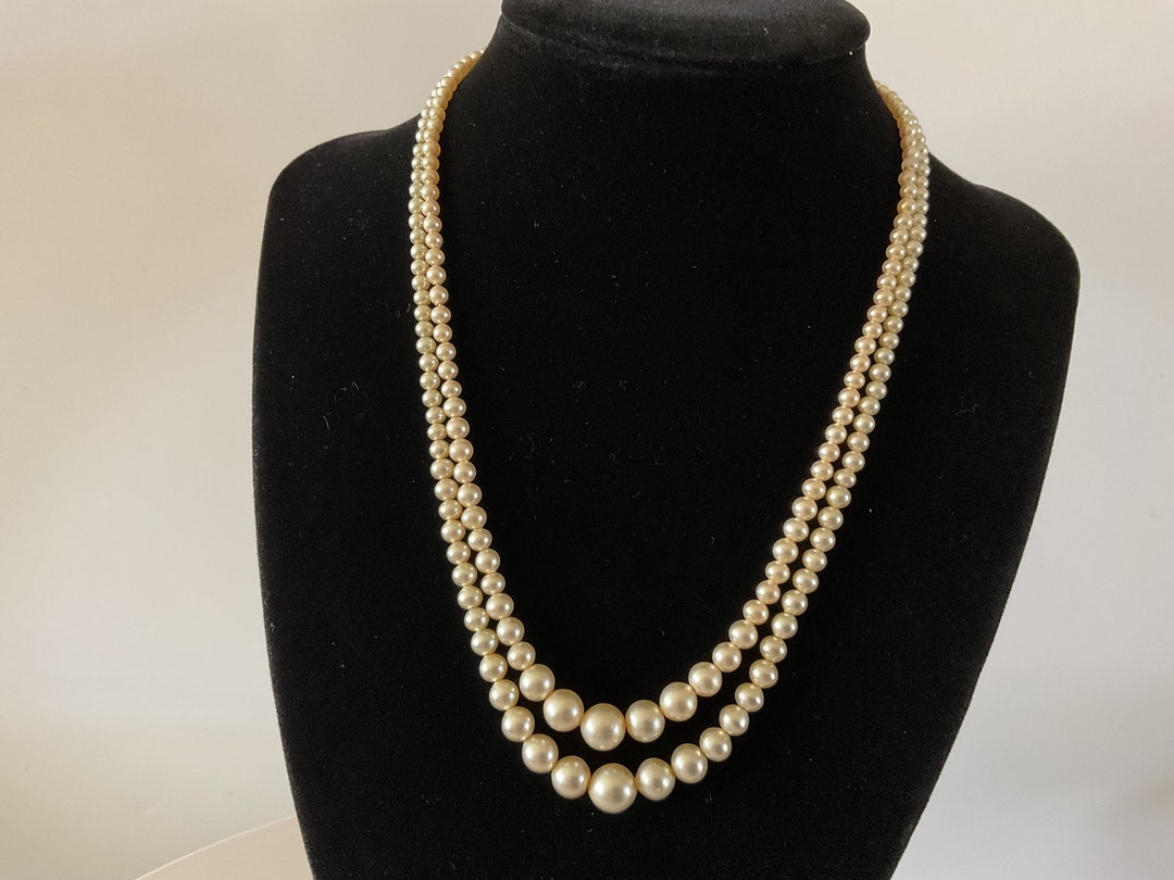 60s Vintage Art Deco England Necklace/double Strand Faux - Etsy