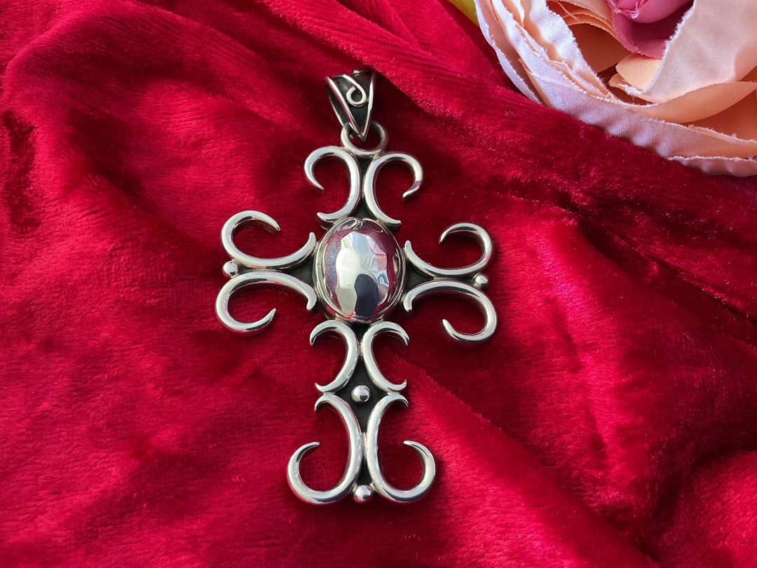 Vintage Ilaria Peru Silver Cross Pendant/huge Silver Cross Jewel/unisex ...