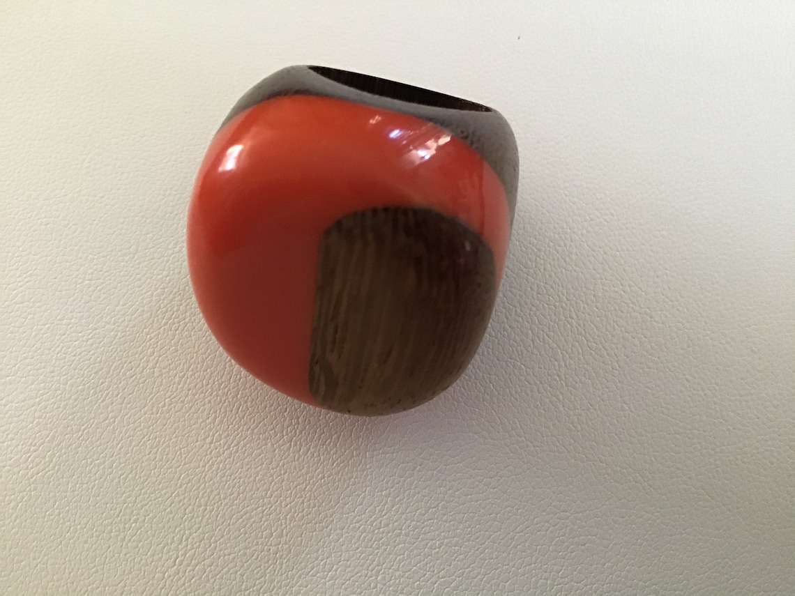 70s Stinkwood South Africa Ring Wood and Lucite Orange Ring | Etsy