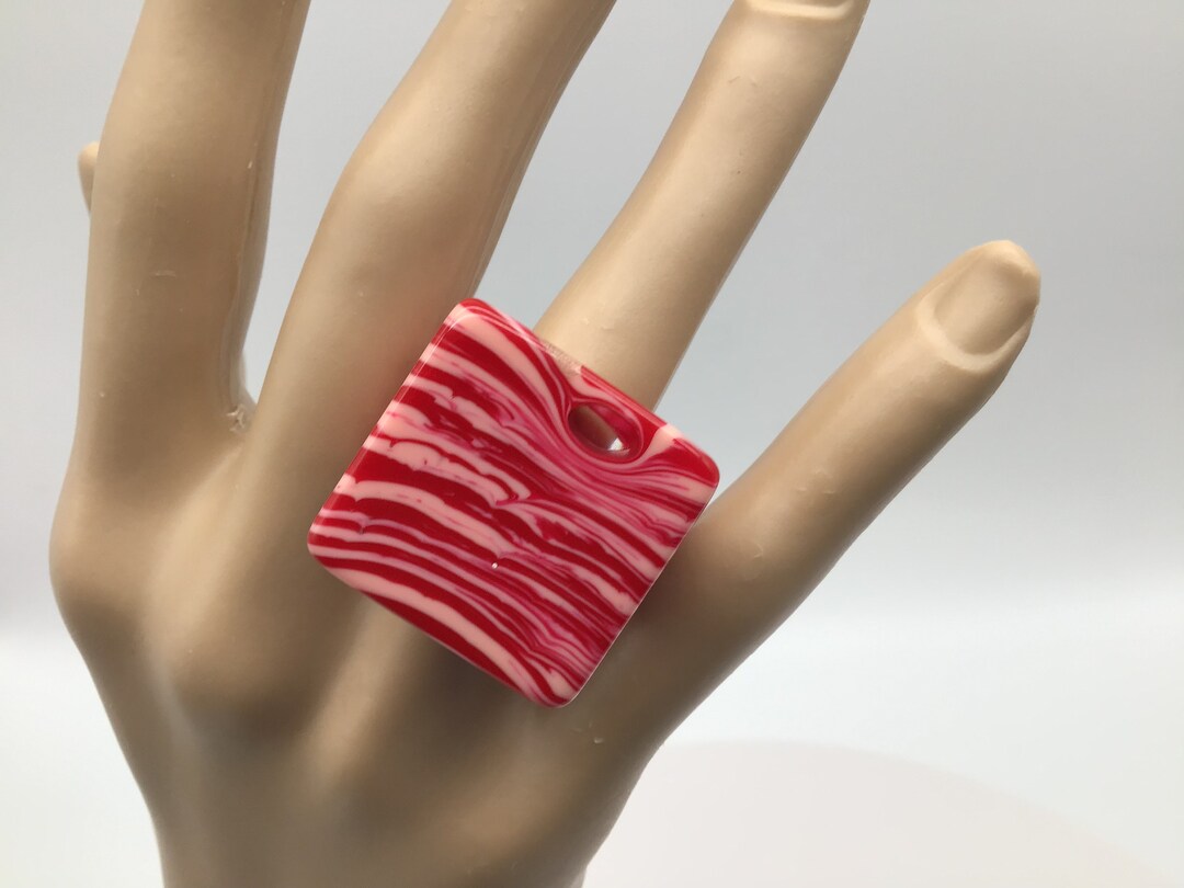 Vintage Sobral Ring/pop Art Striped Hued Red&pink Ring/signature Ring ...