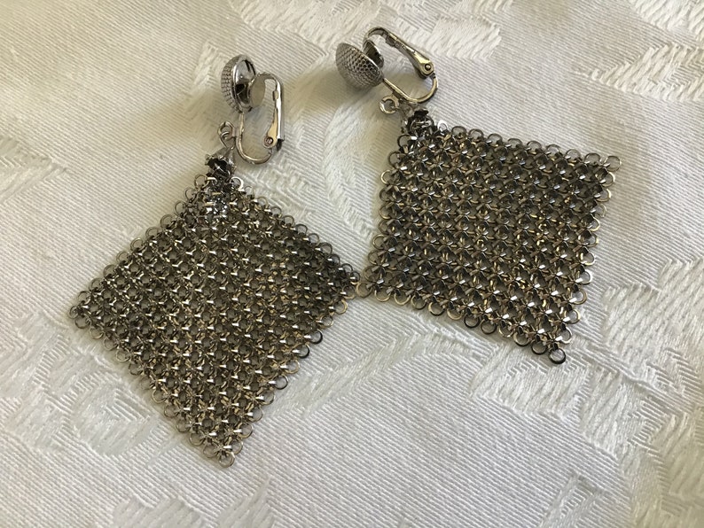 Vintage 70s Silver Tone Mesh Earrings. Vintage Wedding | Etsy