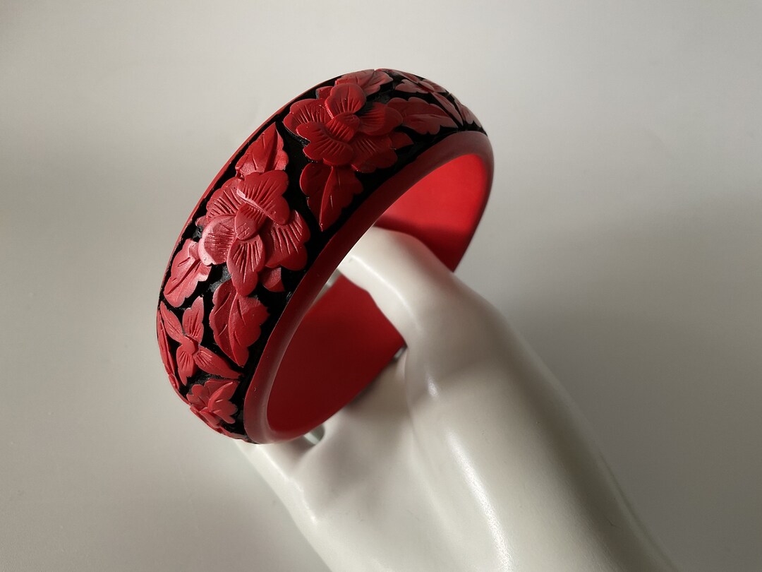 Vintage 70s Cinnabar Bangle/hand Sculpted Exotic Floral Design - Etsy ...