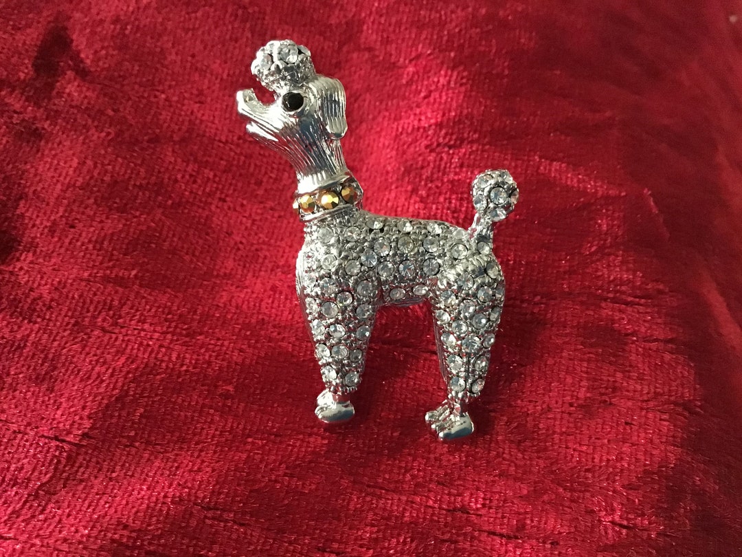 Vintage Crystal Poodle Brooch Pin - Etsy