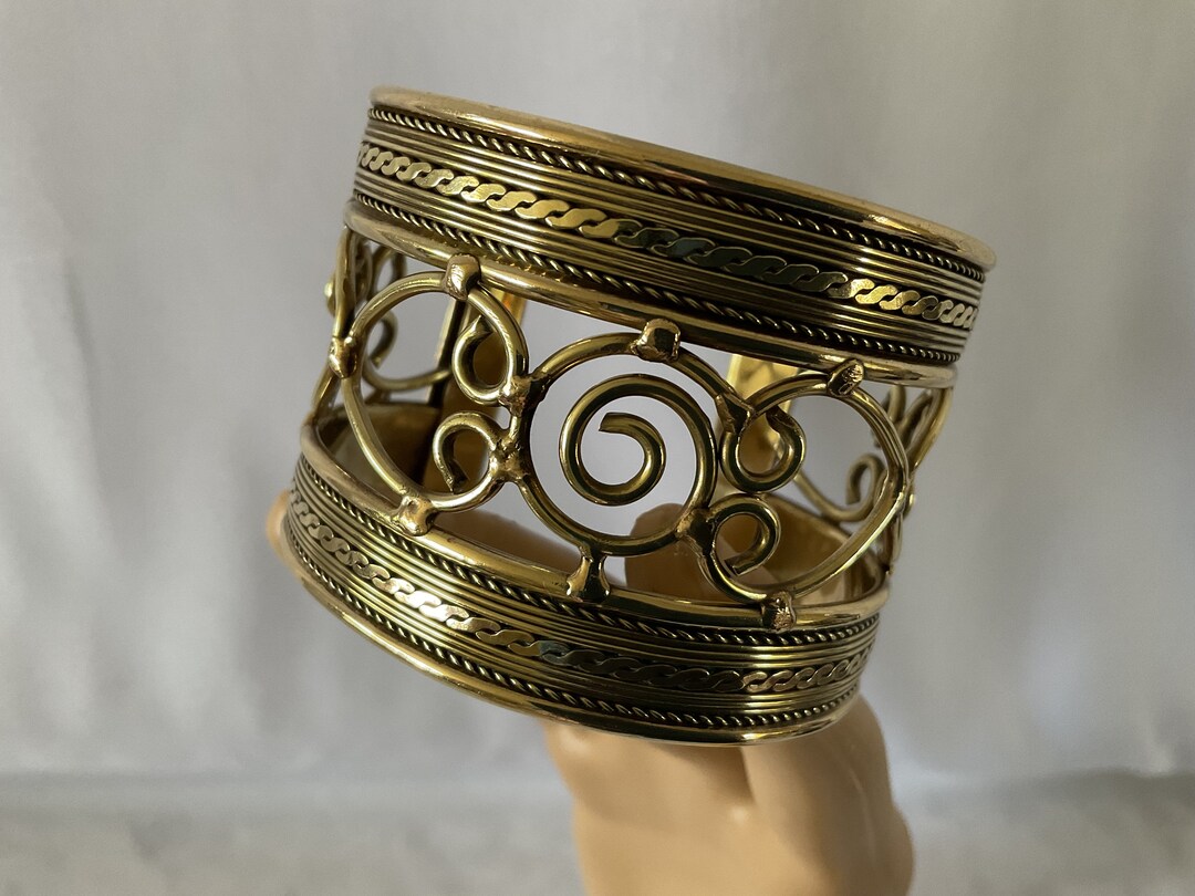 70’s Vintage Cuff Bronze Bangle/ethnic Wide Cuff Bracelet/boho & Hippie ...
